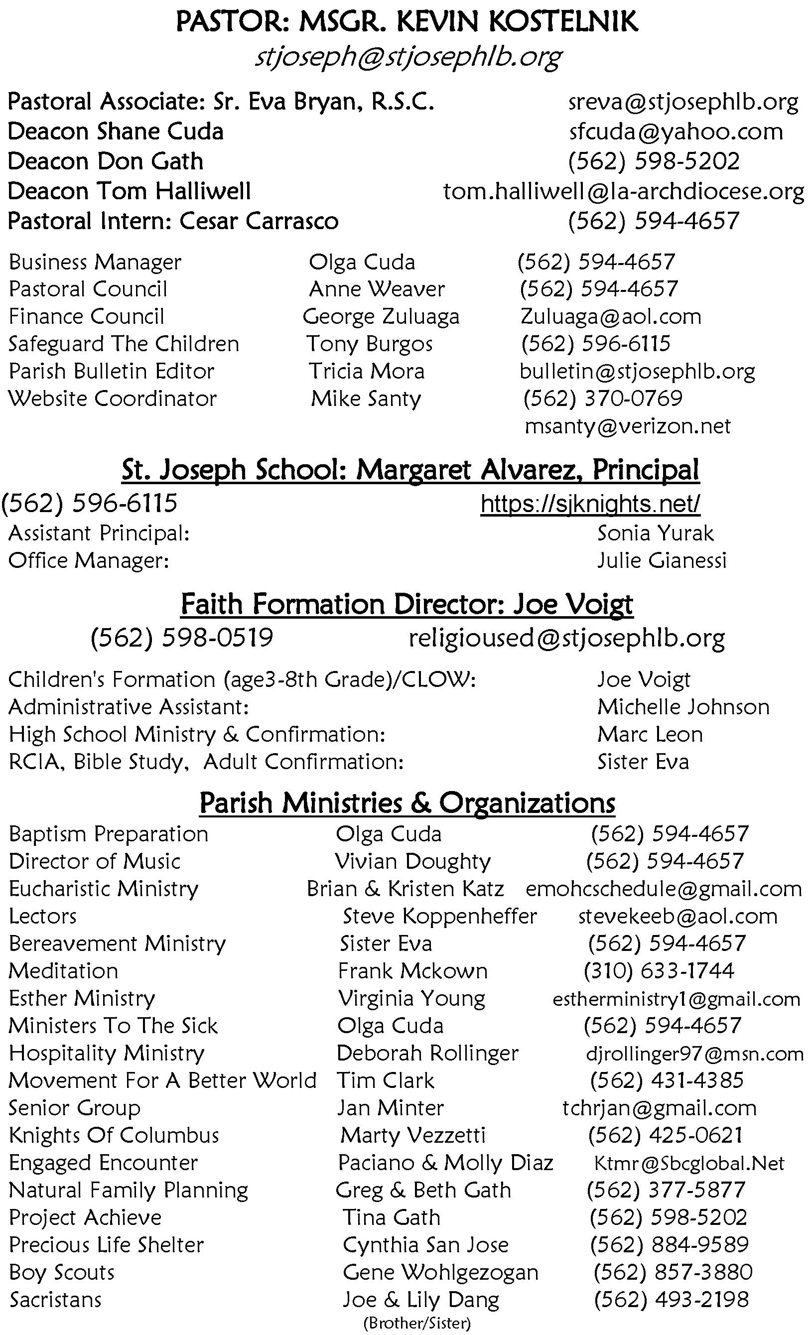 Directory – St Joseph Catholic Church